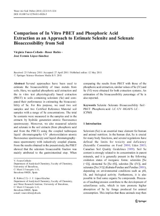 (PDF) Comparison of In Vitro PBET and Phosphoric Acid Extraction as an ...