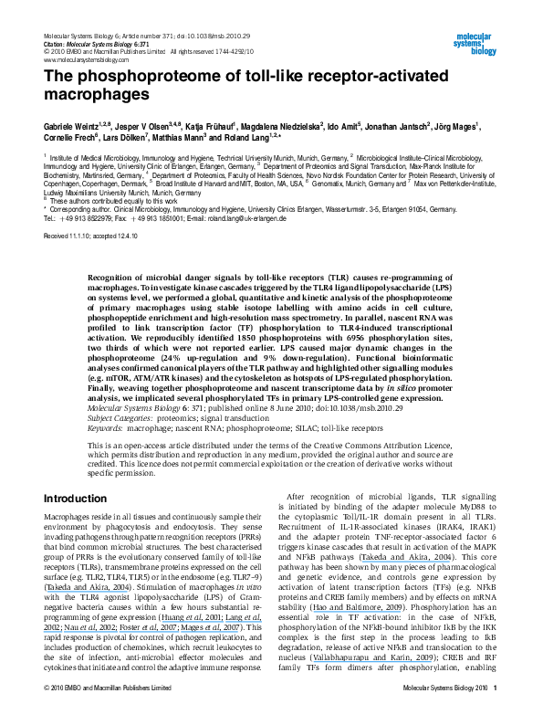 (PDF) The phosphoproteome of toll-like receptor-activated macrophages