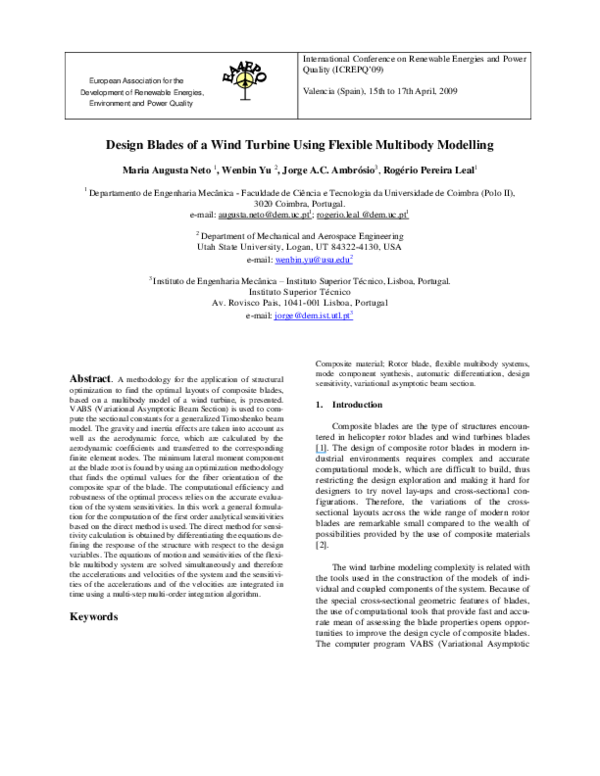 Pdf Design Blades Of A Wind Turbine Using Flexible Multibody Modelling
