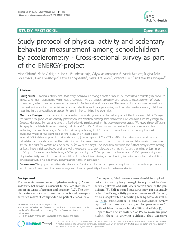 (PDF) Study protocol of physical activity and sedentary behaviour measurement among ...