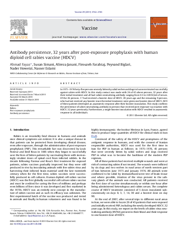 (PDF) Antibody persistence, 32 years after post-exposure prophylaxis ...