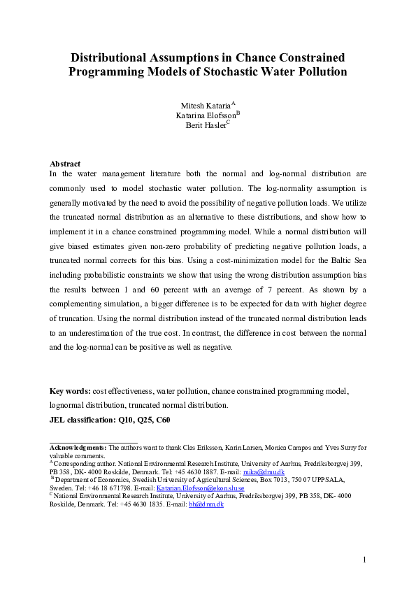 (PDF) Distributional Assumptions in Chance-Constrained Programming Models of Stochastic Water ...