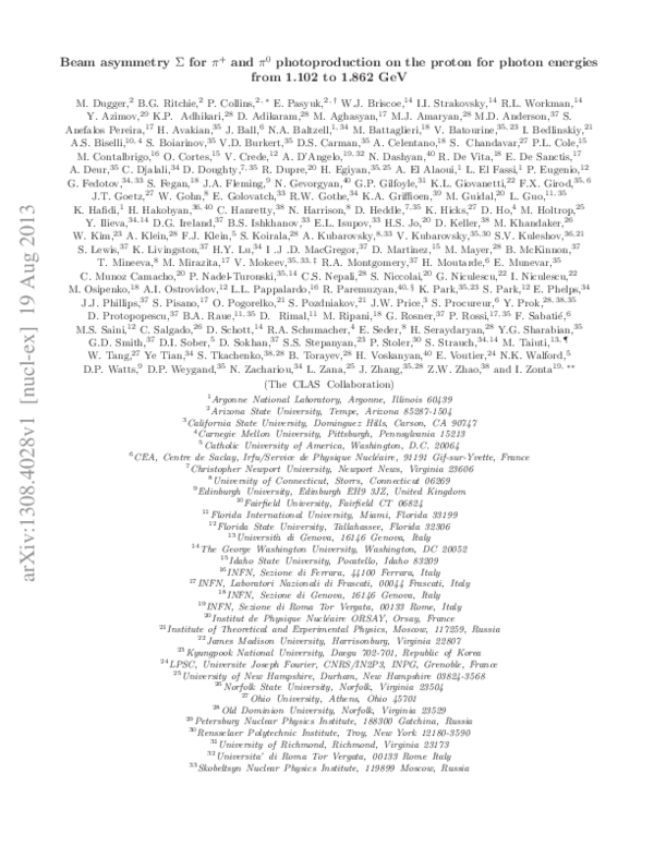 (PDF) Beam asymmetry Σ for π + and π 0 photoproduction on the proton ...