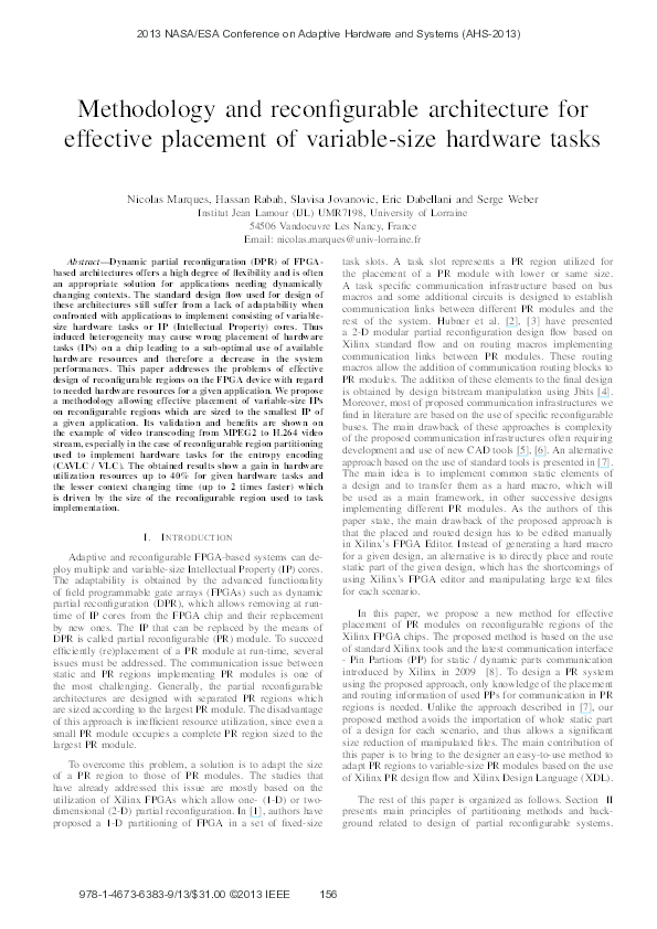 Pdf Methodology And Reconfigurable Architecture For Effective Placement Of Variable Size