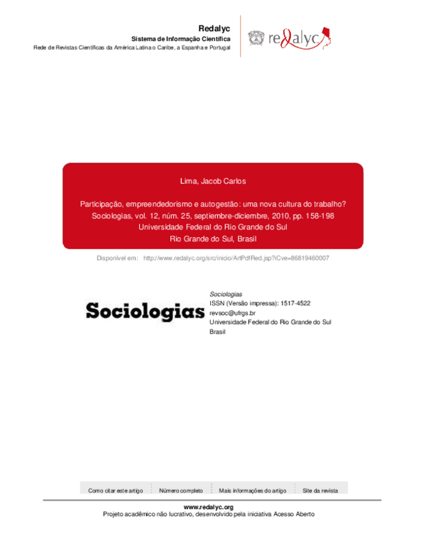 (PDF) Participação, empreendedorismo e autogestão: uma nova cultura do ...