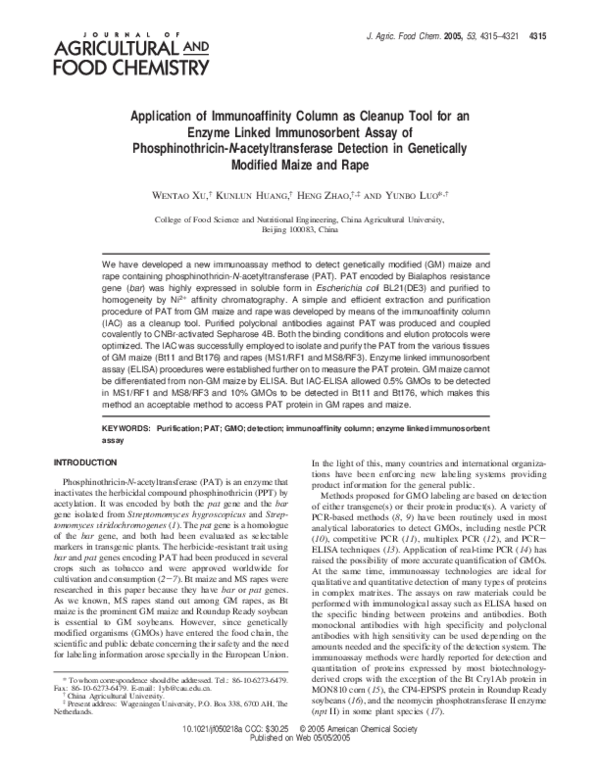 (PDF) Application of Immunoaffinity Column as Cleanup Tool for an ...