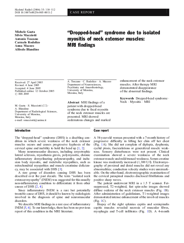 (PDF) Dropped-head” syndrome due to isolated myositis of neck extensor ...