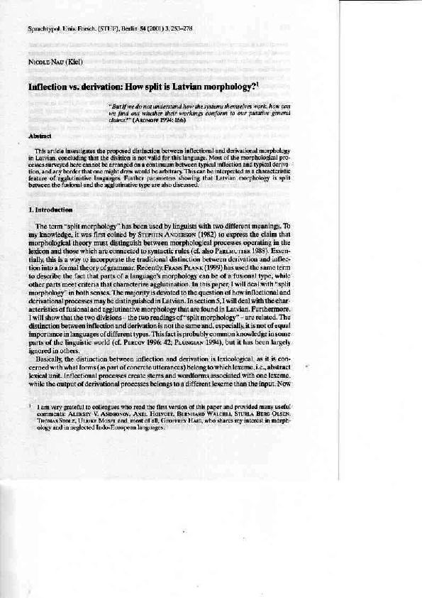 (PDF) Inflection vs. derivation: How split is Latvian morphology?