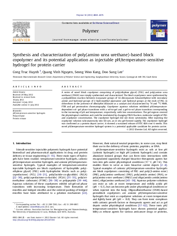 (PDF) Synthesis and characterization of poly(amino urea urethane)-based block copolymer and its ...