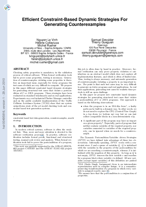 (PDF) Efficient Constraint-Based Dynamic Strategies For Generating Counterexamples
