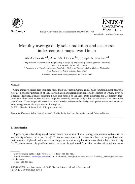 (PDF) Monthly average daily solar radiation and clearness index contour ...