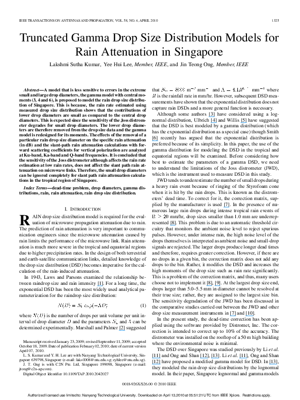 (PDF) Truncated Gamma Drop Size Distribution Models for Rain ...