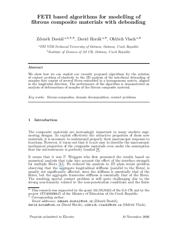 (PDF) FETI-based algorithms for modelling of fibrous composite materials with debonding