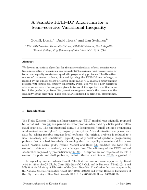 Pdf A Scalable Feti Dp Algorithm For A Semi Coercive Variational