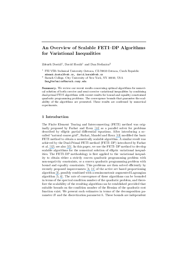 (PDF) An Overview of Scalable FETI—DP Algorithms for Variational Inequalities