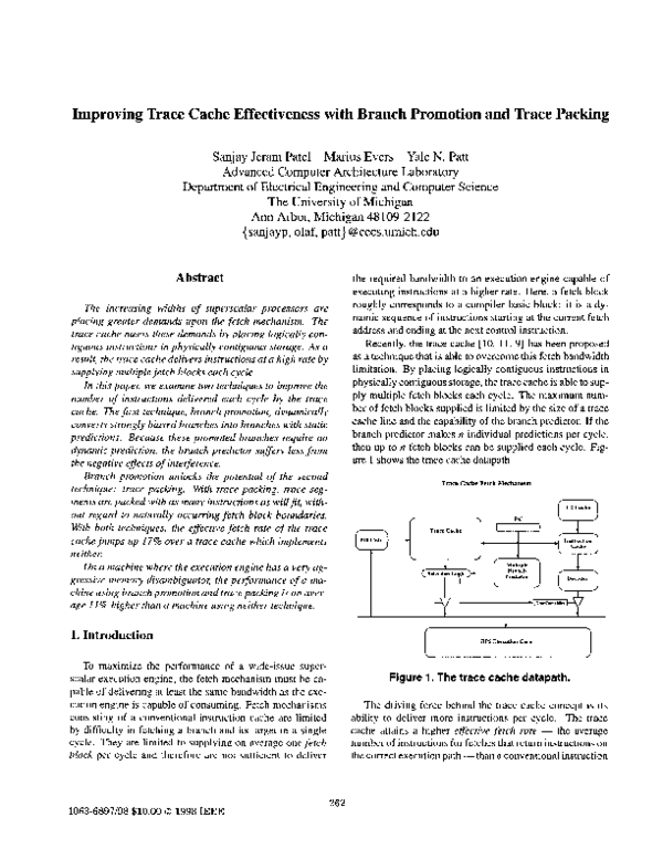 (PDF) Improving Trace Cache Effectiveness with Branch Promotion and Trace Packing