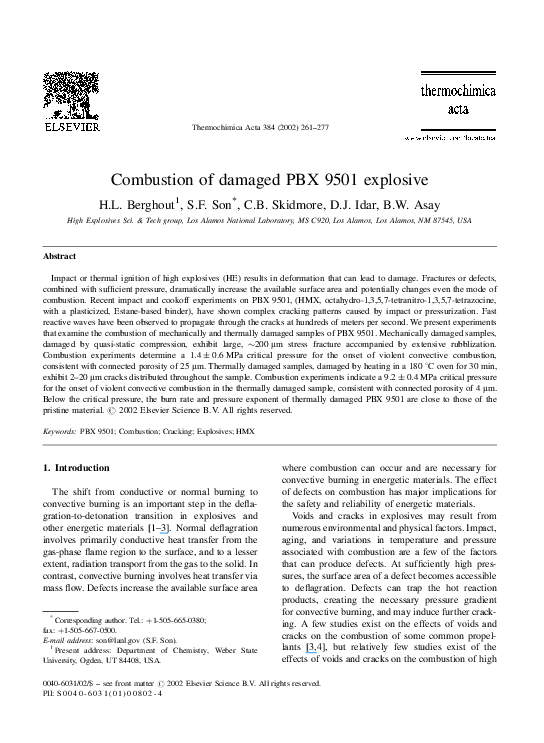 (PDF) Combustion of damaged PBX 9501 explosive