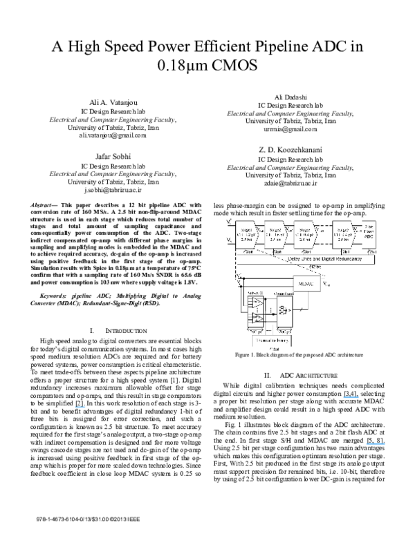 (PDF) A high speed power efficient pipeline ADC in 0.18μm CMOS