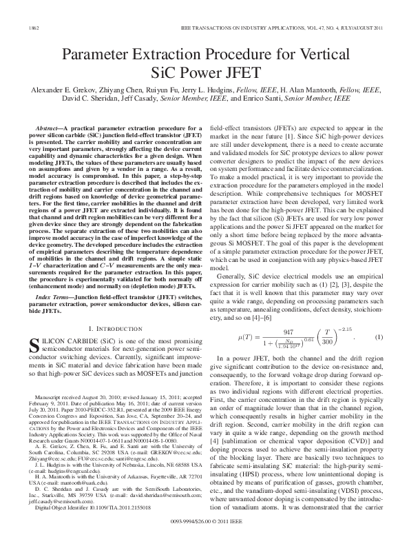 Pdf Parameter Extraction Procedure For Vertical Sic Power Jfet