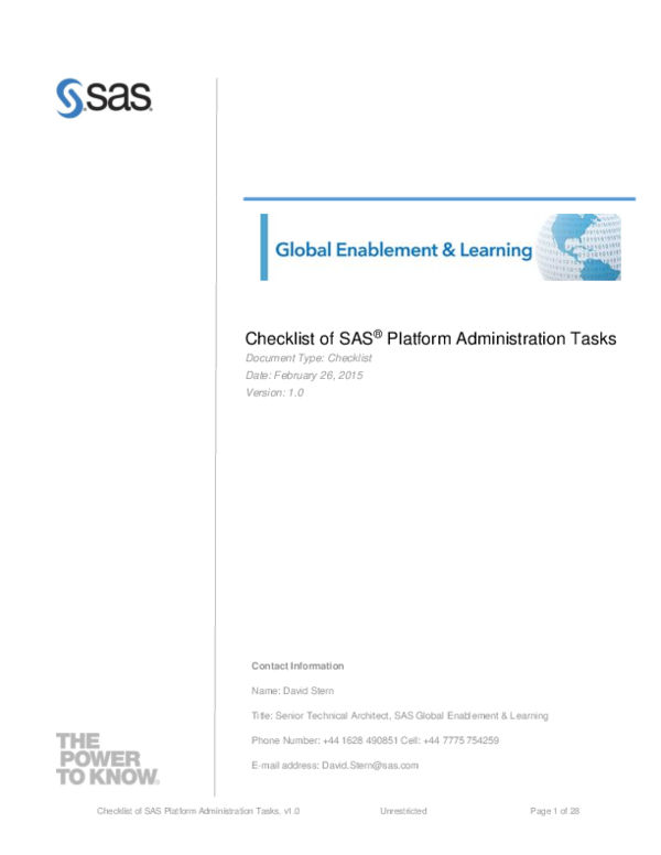 (PDF) Checklist of SAS Platform Administration Tasks, v1.0 Checklist of ...