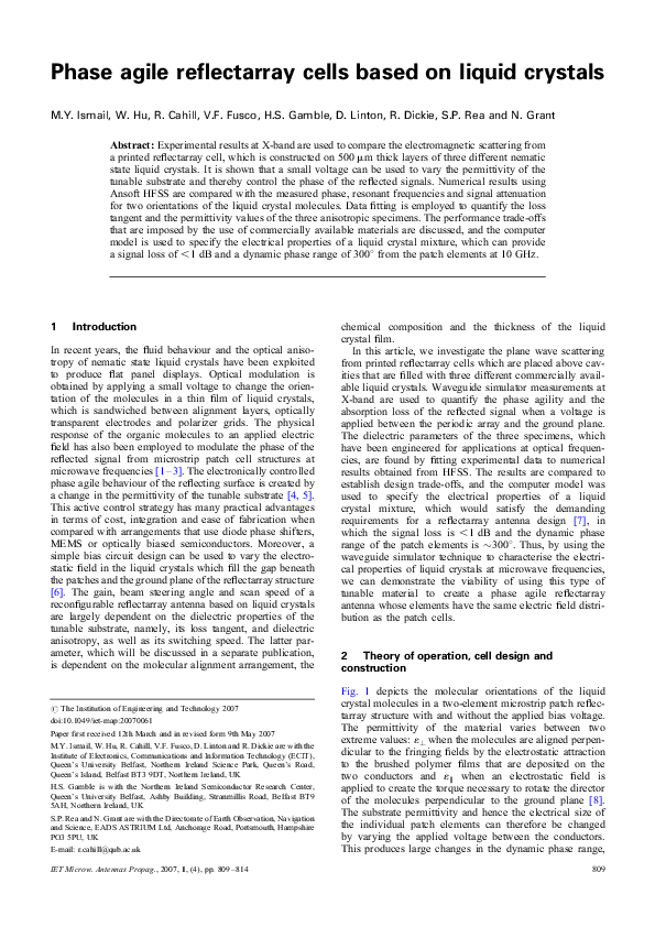 (PDF) Phase agile reflectarray cells based on liquid crystals