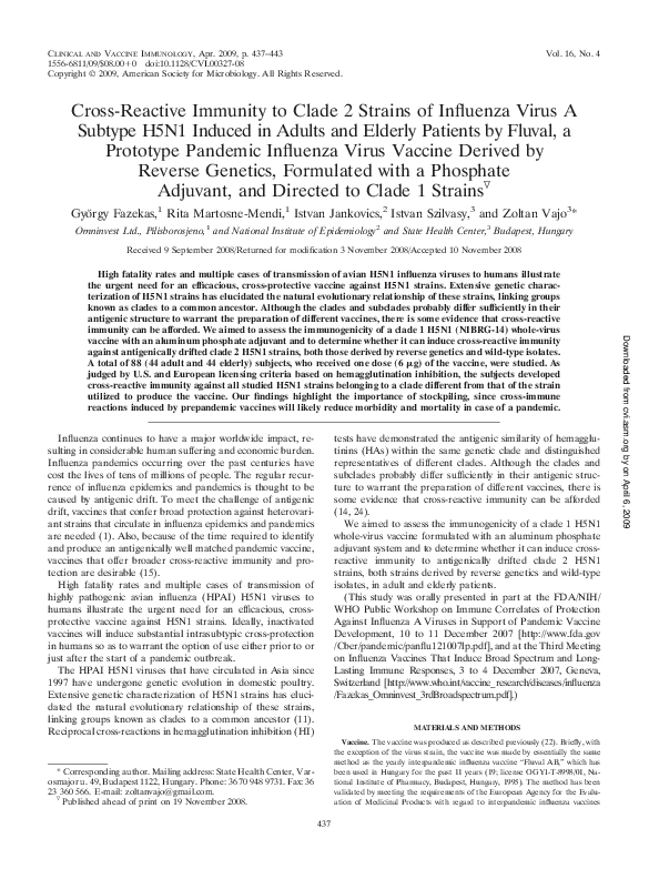 (PDF) Cross-Reactive Immunity to Clade 2 Strains of Influenza Virus A ...