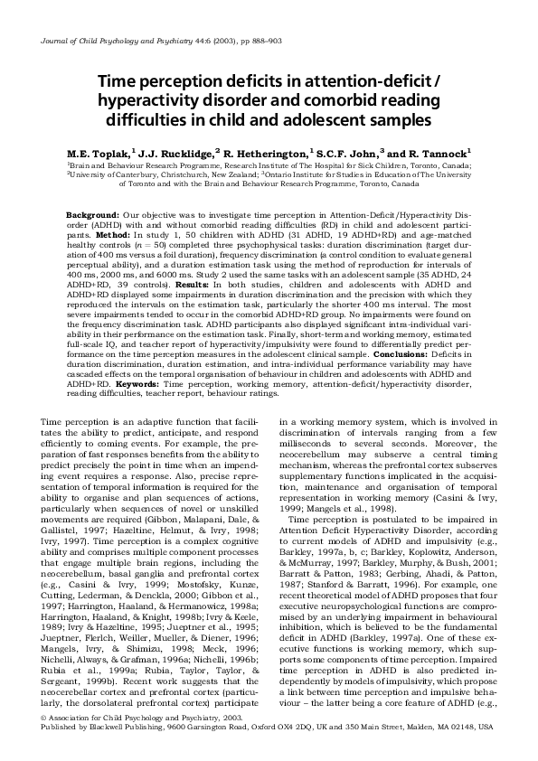 (PDF) Time perception deficits in attention-deficit/ hyperactivity ...