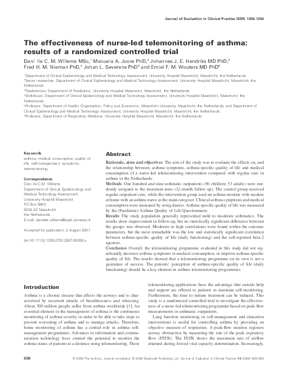 (PDF) The effectiveness of nurse-led telemonitoring of asthma: results of a randomized ...