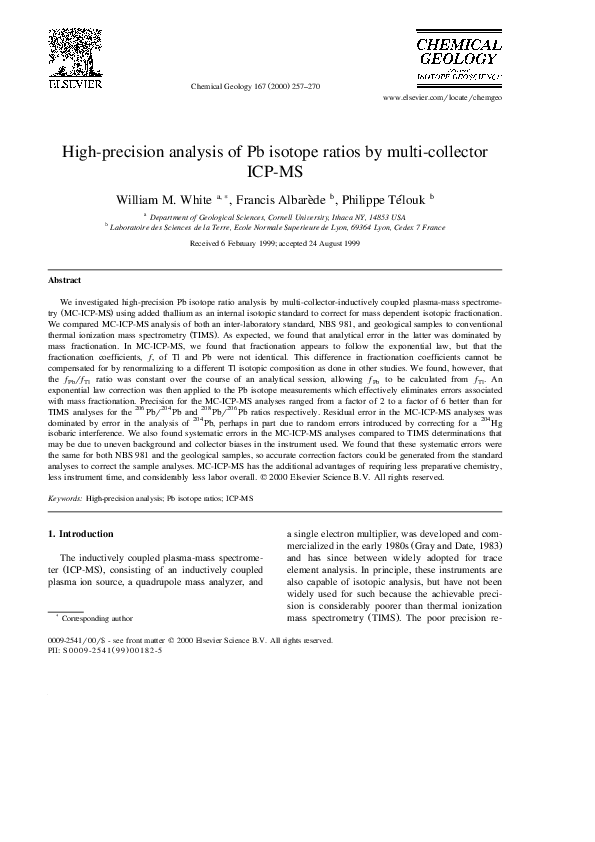 (PDF) High-precision analysis of Pb isotope ratios by multi-collector ...