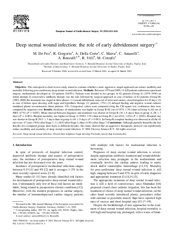 (PDF) Deep sternal wound infection: the role of early debridement surgery