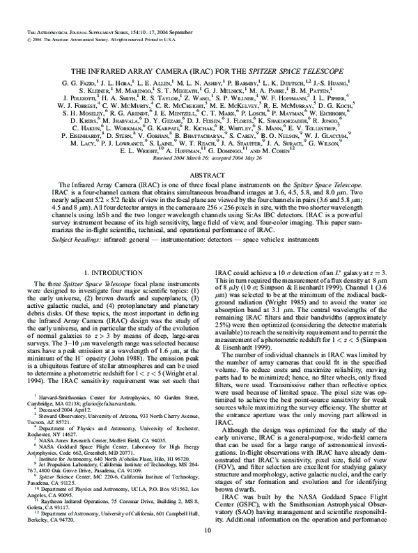 (PDF) The Infrared Array Camera (IRAC) for the Spitzer Space Telescope