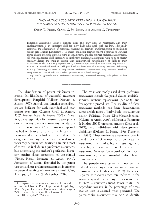 (PDF) Increasing Accurate Preference Assessment Implementation Through ...