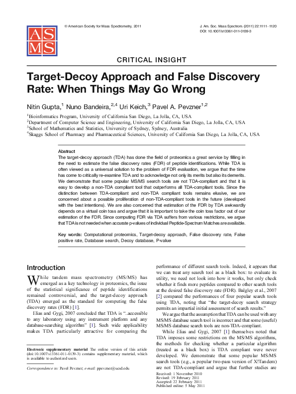 (PDF) Target-Decoy Approach and False Discovery Rate: When Things May ...