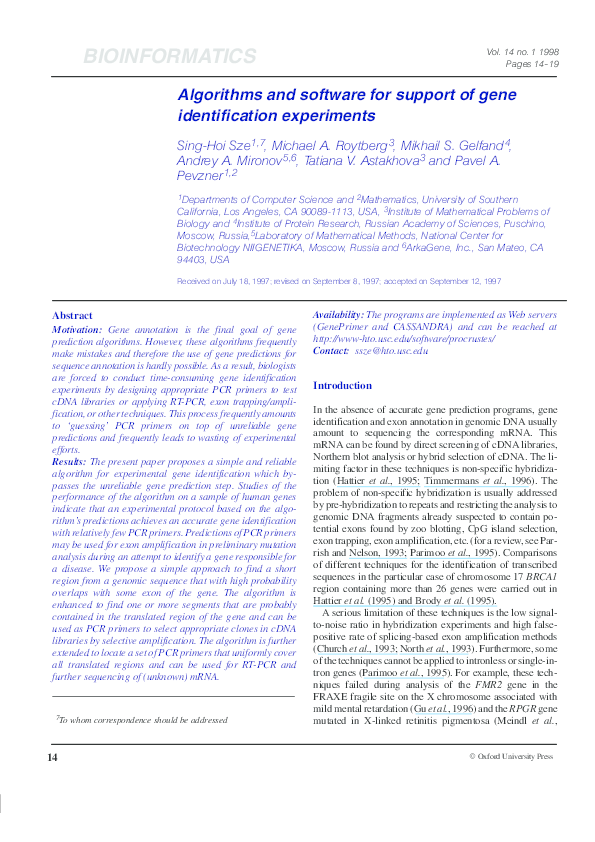 (PDF) Algorithms and software for support of gene identification experiments | Pavel Pevzner ...
