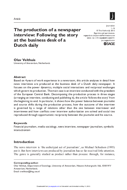 (PDF) The Production of a Newspaper Interview. Following the Story at ...