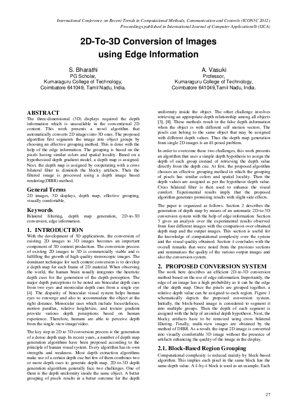 (PDF) 2D-To-3D Conversion of Images using Edge Information