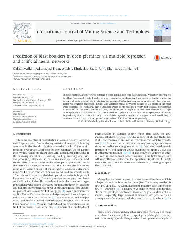 Pdf Prediction Of Blast Boulders In Open Pit Mines Via Multiple Regression And Artificial