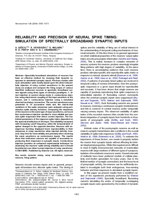 (PDF) Reliability and precision of neural spike timing: simulation of spectrally broadband ...