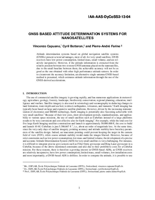 (PDF) GNSS Based Attitude Determination Systems for High Altitude Platforms