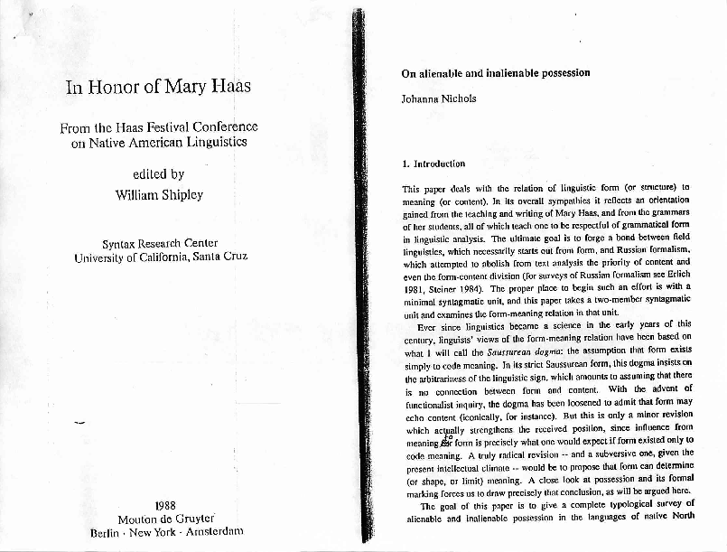 (PDF) On alienable and inalienable possession