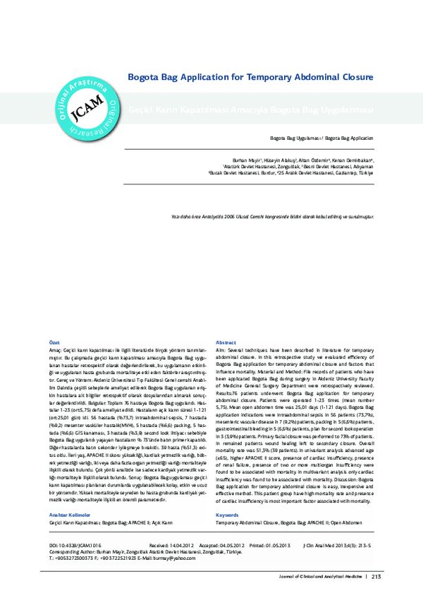 (PDF) Bogota Bag Application for Temporary Abdominal Closure