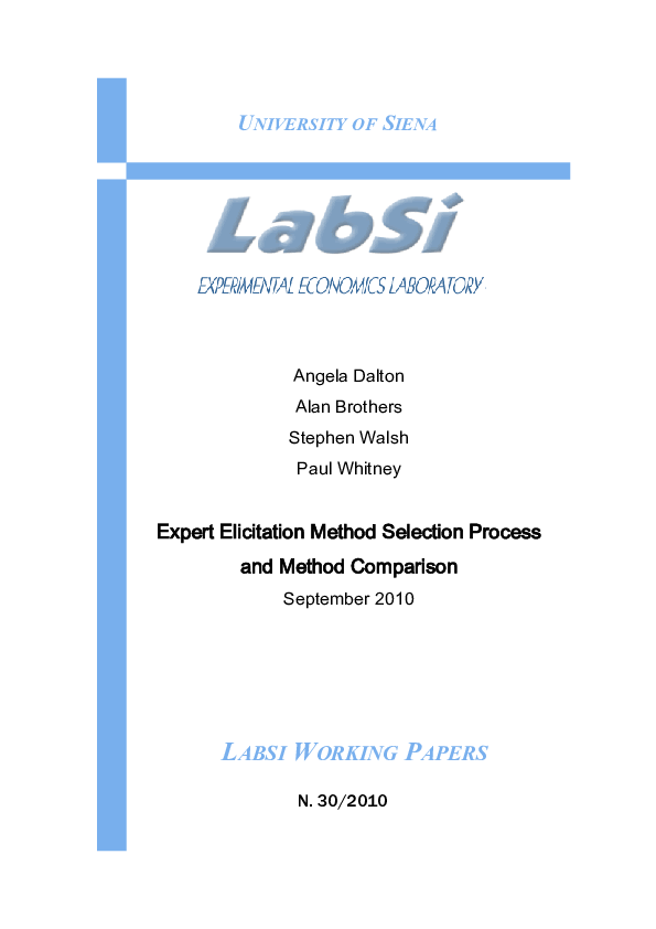 (PDF) Expert Elicitation Method Selection Process and Method Comparison
