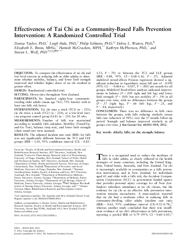 (PDF) Effectiveness of Tai Chi as a Community-Based Falls Prevention Intervention: A Randomized ...