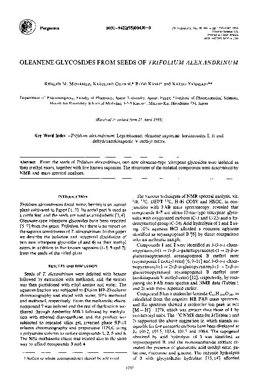 (PDF) Megastigmane glycosides from seeds of Trifoliumalexandrinum