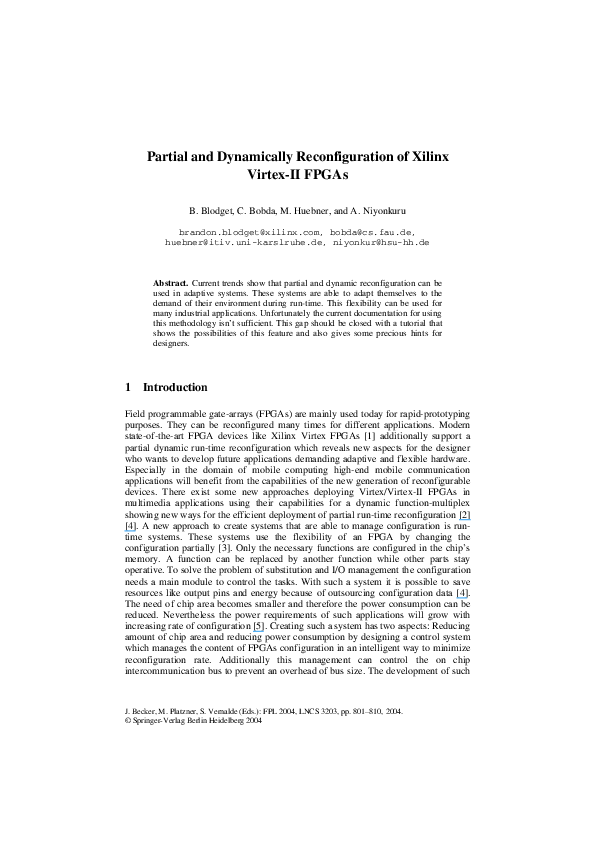 (PDF) Partial and Dynamically Reconfiguration of Xilinx Virtex-II FPGAs