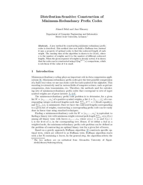 Pdf Distribution Sensitive Construction Of Minimum Redundancy Prefix Codes