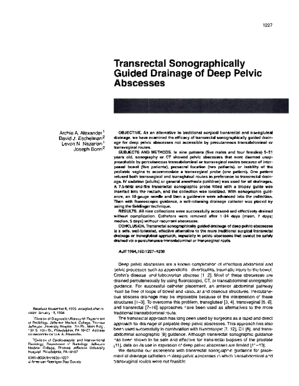 (PDF) Transrectal Sonographically Guided Drainage of Deep Pelvic Abscesses