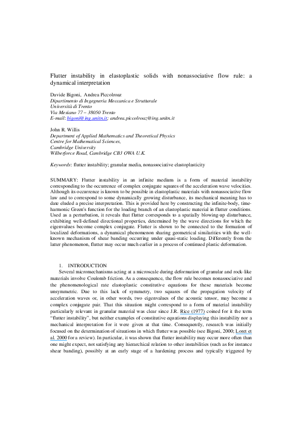 (PDF) Flutter instability in elastoplastic solids with nonassociative ...