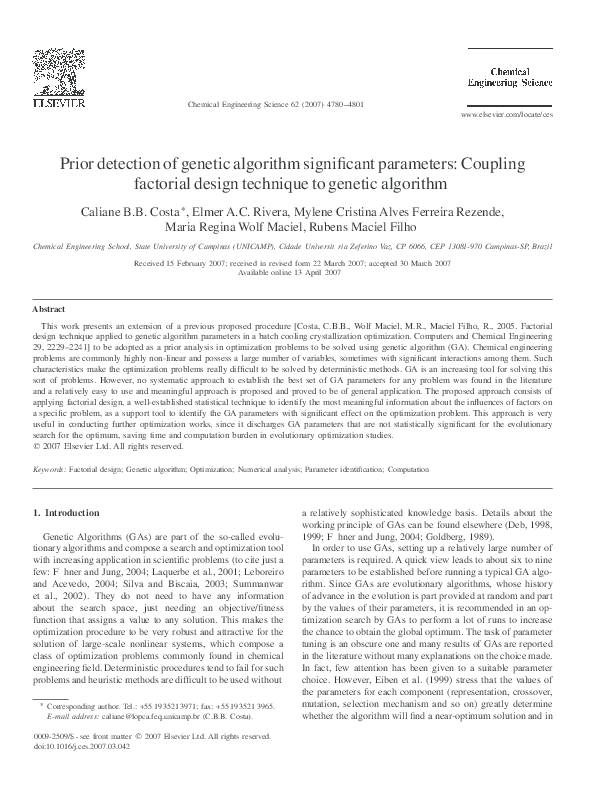 Pdf Prior Detection Of Genetic Algorithm Significant Parameters