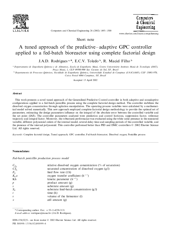 (PDF) A tuned approach of the predictive–adaptive GPC controller applied to a fed-batch ...